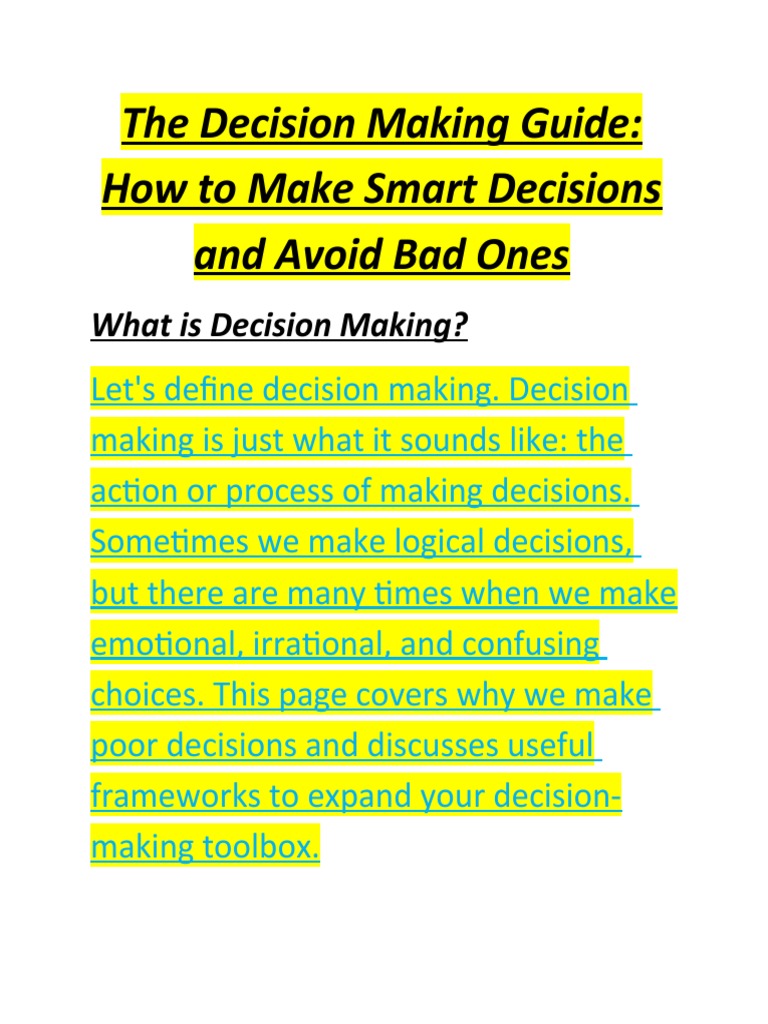 The Decision Making Guide | PDF | Heuristics In Judgment And Decision ...