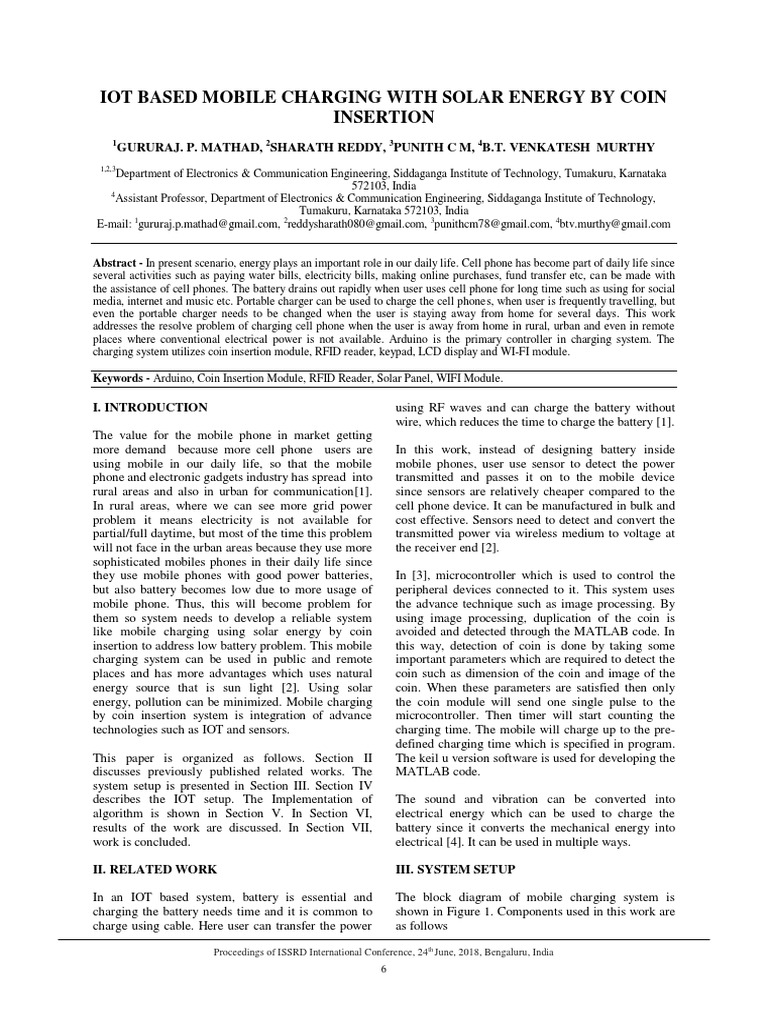 Iot Based Mobile Charging With Solar Energy by Coin Insertion | PDF ...