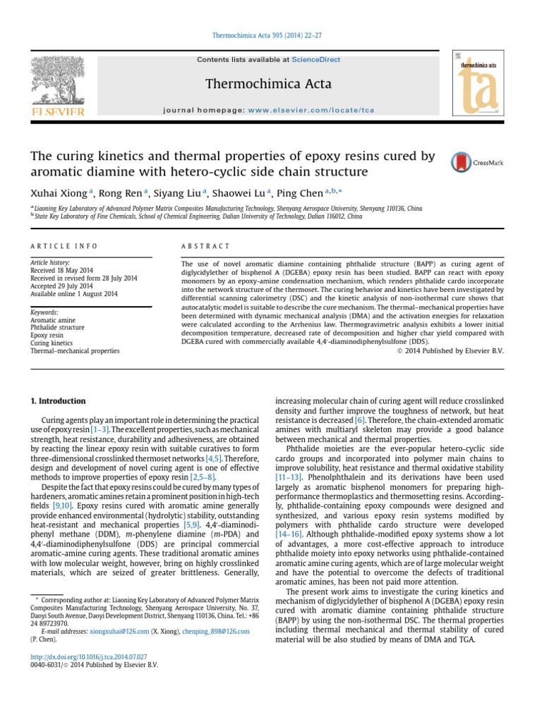 The Curing Kinetics and Thermal Properties of Epoxy Resins Cured | PDF ...