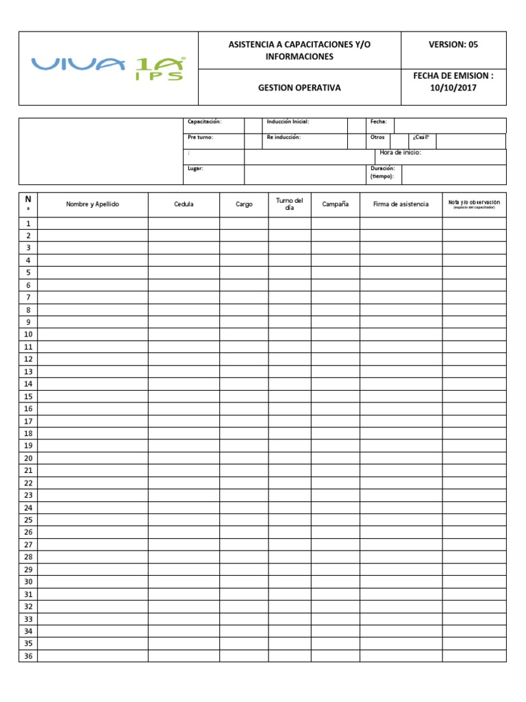 Formato de Asistencia Inducción Inicial | PDF Formato de Asistencia Inducción Inicial | PDF