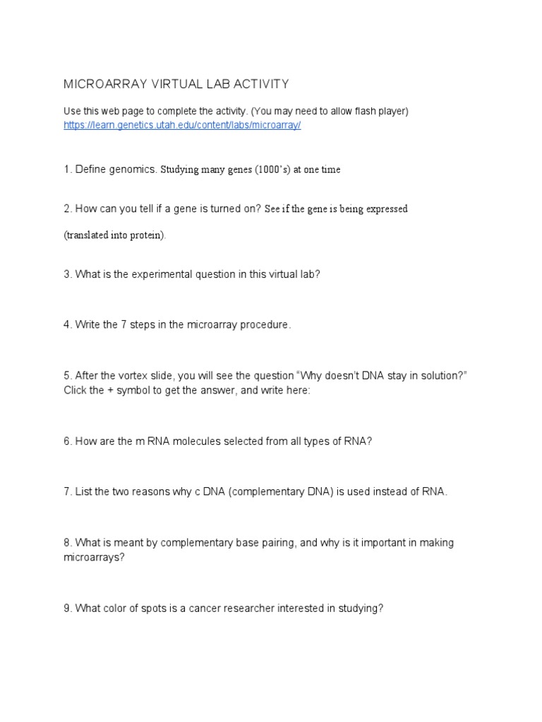 MICROARRAY VIRTUAL LAB ACTIVITY | PDF