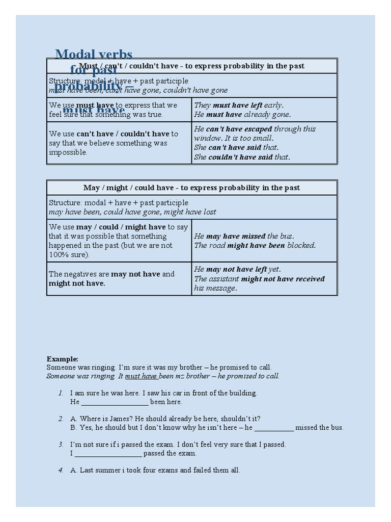 Modal Verbs For Past Probability - Must Have | PDF | Morphology ...