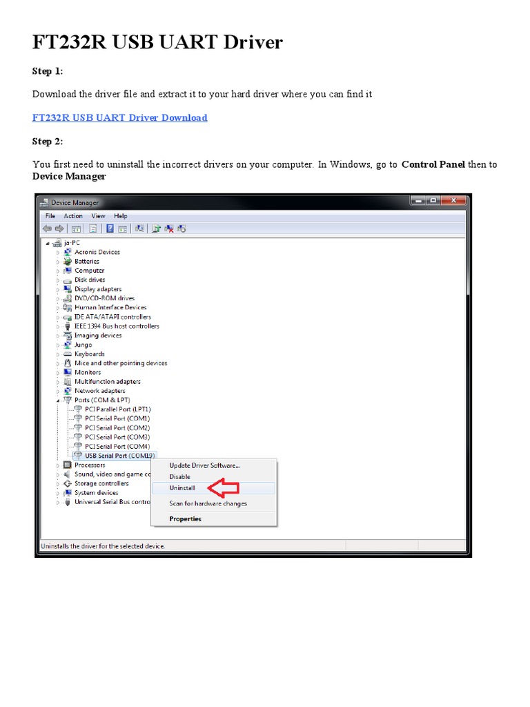 FT232R USB UART Driver (USB Console Drivers) | PDF