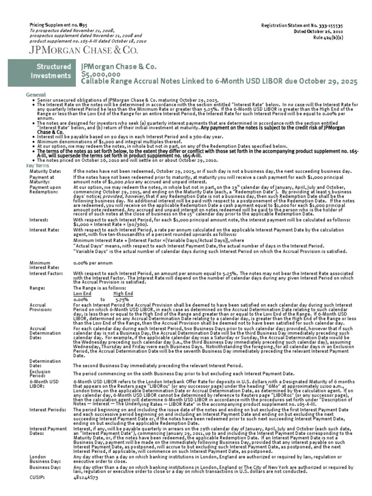 Callable Range Accrual Pricing Supplement | PDF | Interbank Lending ...