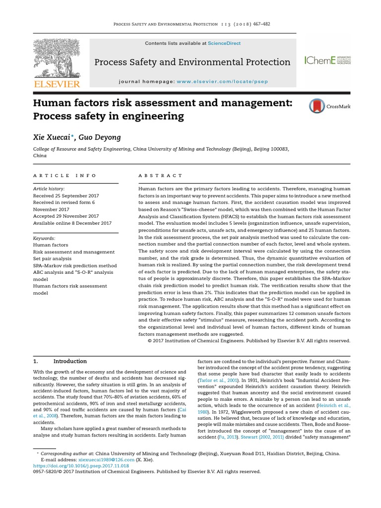 Human Factors Risk Assessment and Management - Process Safety in ...