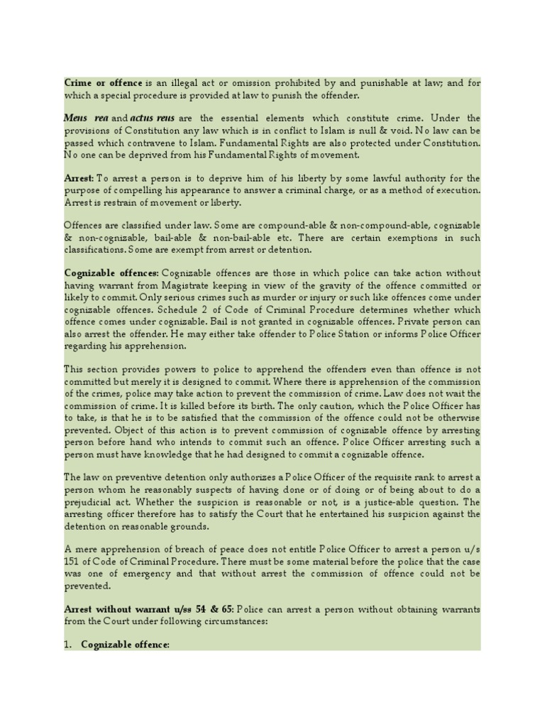 Complete Notes On CRPC | PDF | Bail | Arrest