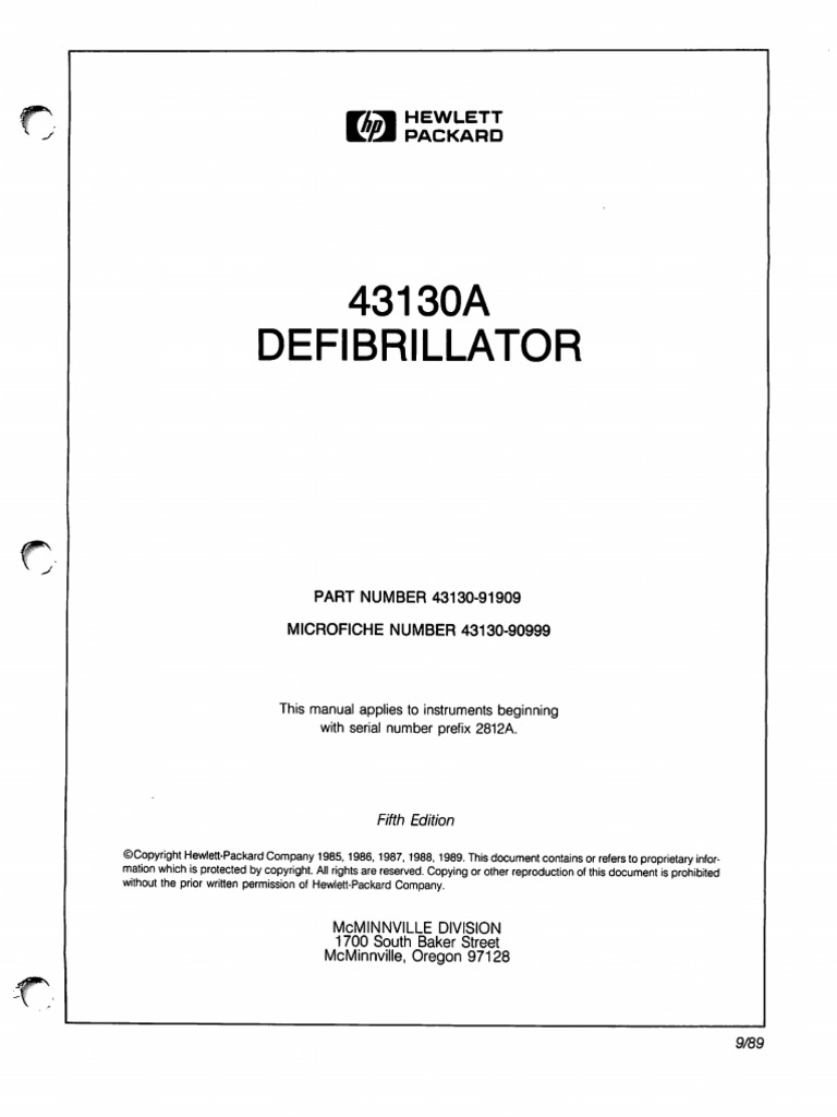 HP Defibrillator 43130A - Service Manual PDF | PDF