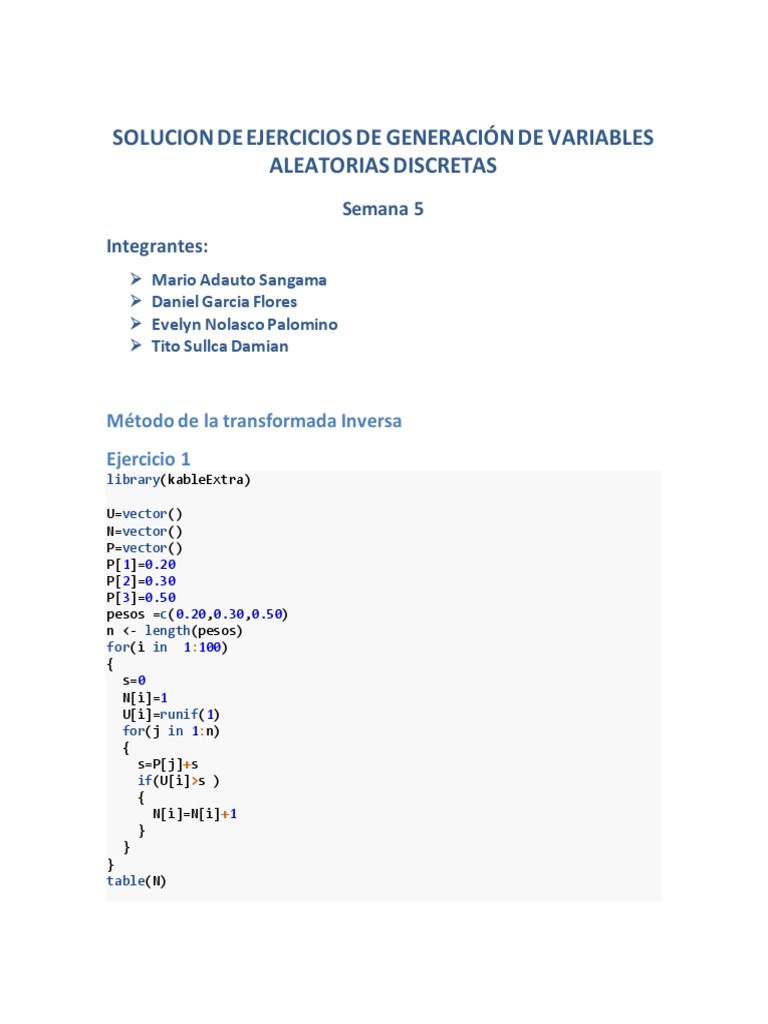Ejercicio 5 - V.A. DISCRETAS - Semana5 | PDF | Discrete Mathematics | Combinatorics