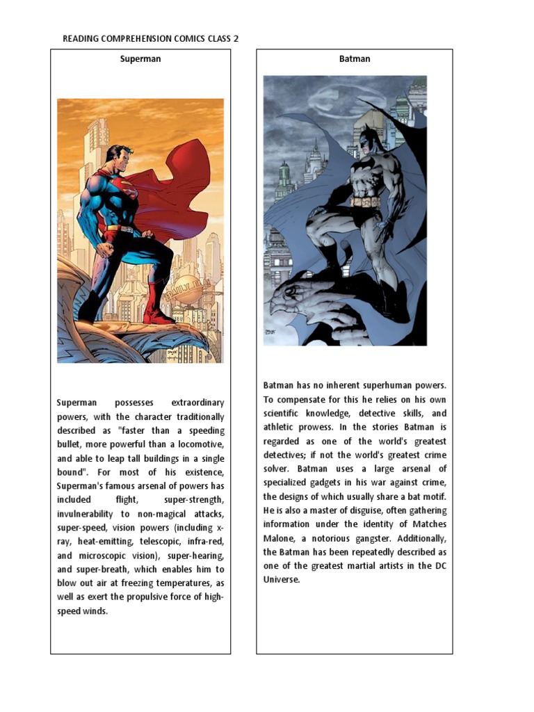 Superheroes-Series READING ACTIVITY TASK 1 | PDF | Batman | Superman