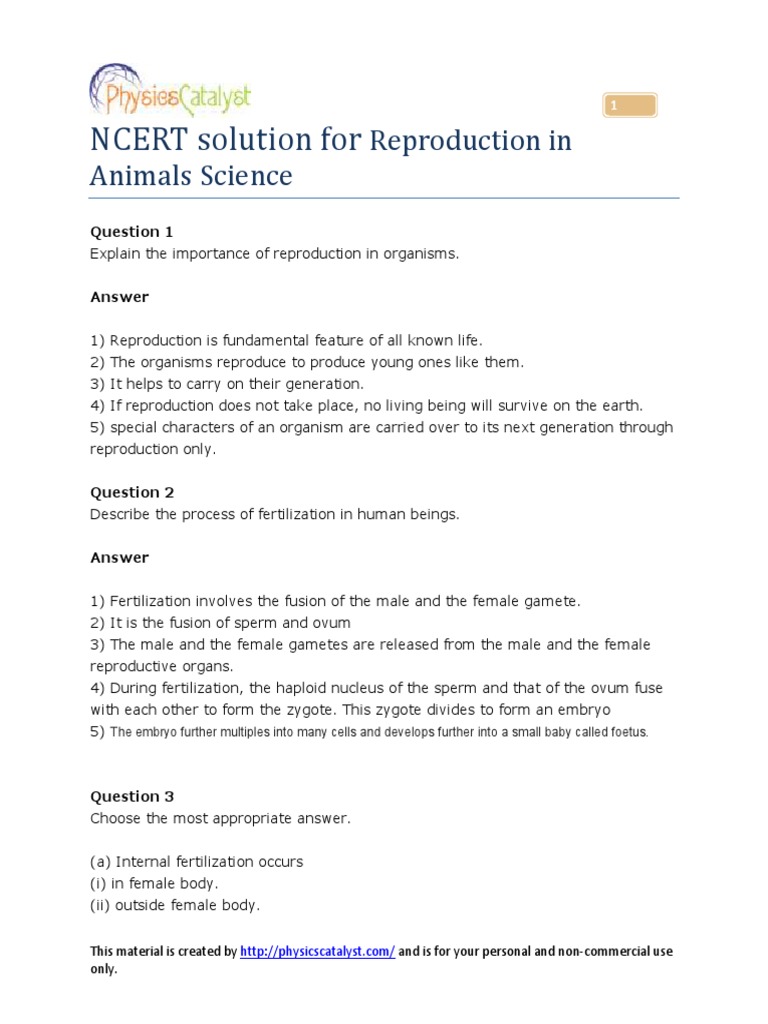NCERT Class 8 Reproduction Solutions | PDF | Reproduction | Fertilisation