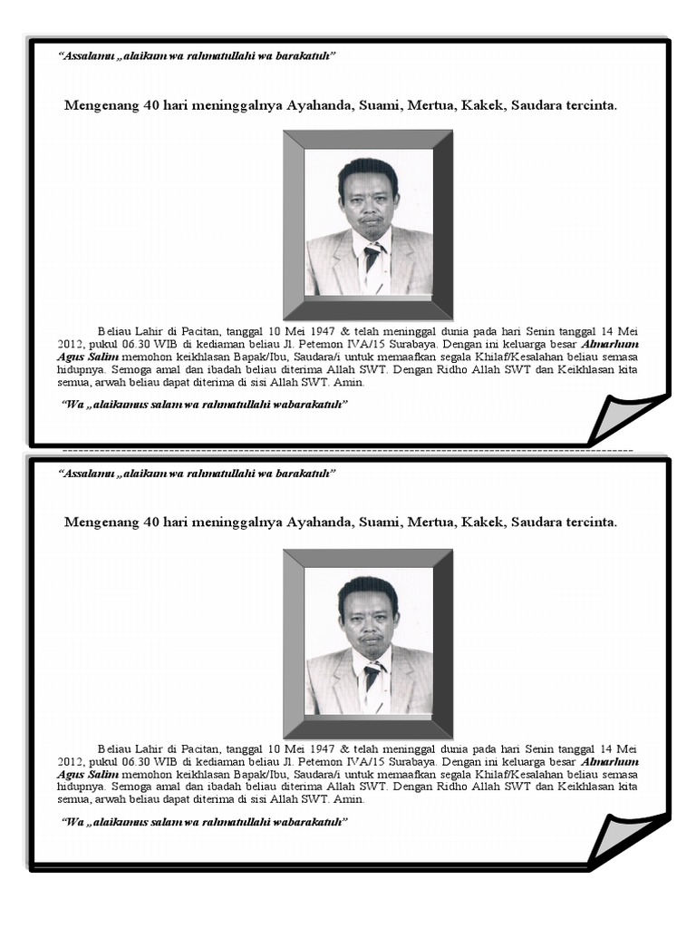 Ucapan Mengenang 40 Hari Kematian | PDF