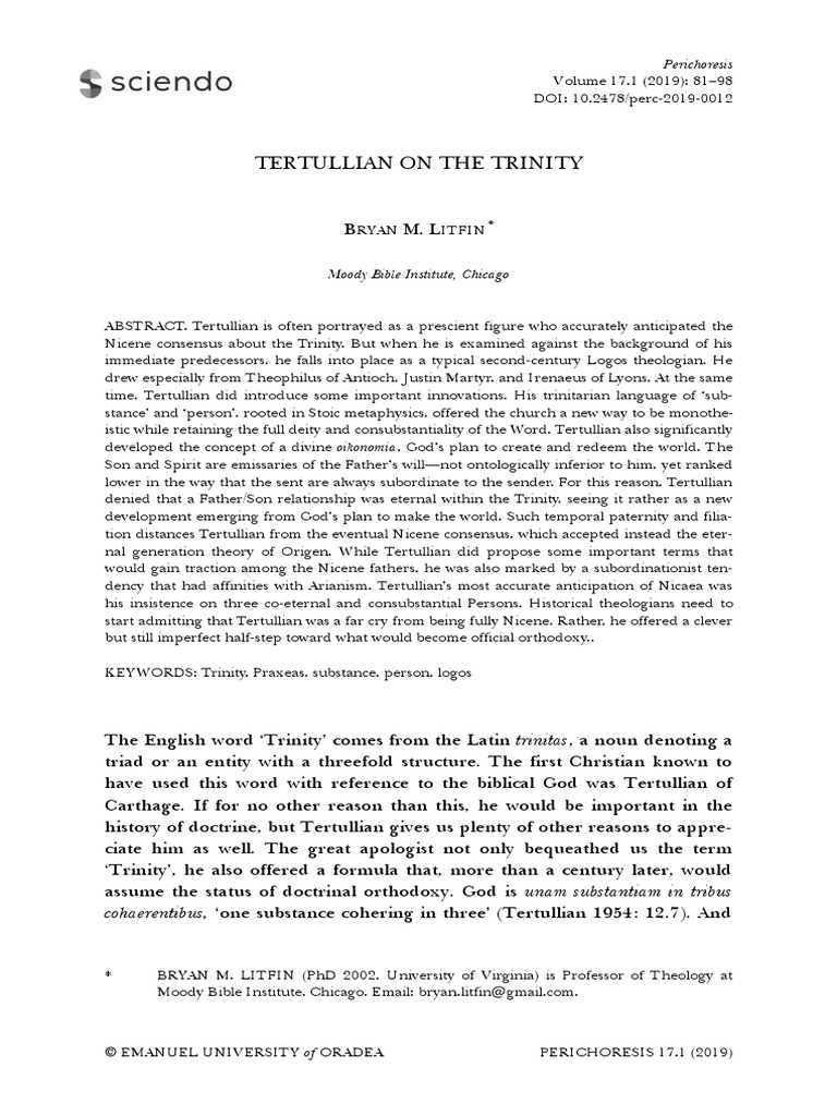 Tertullian On The Trinity | PDF | Logos (Christianity) | Trinity