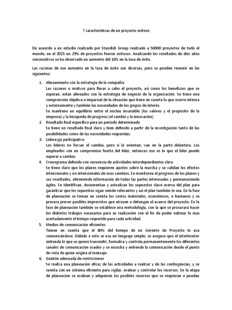 7 Caracteristicas de Un Proyecto Exitoso | Descargar gratis PDF ...