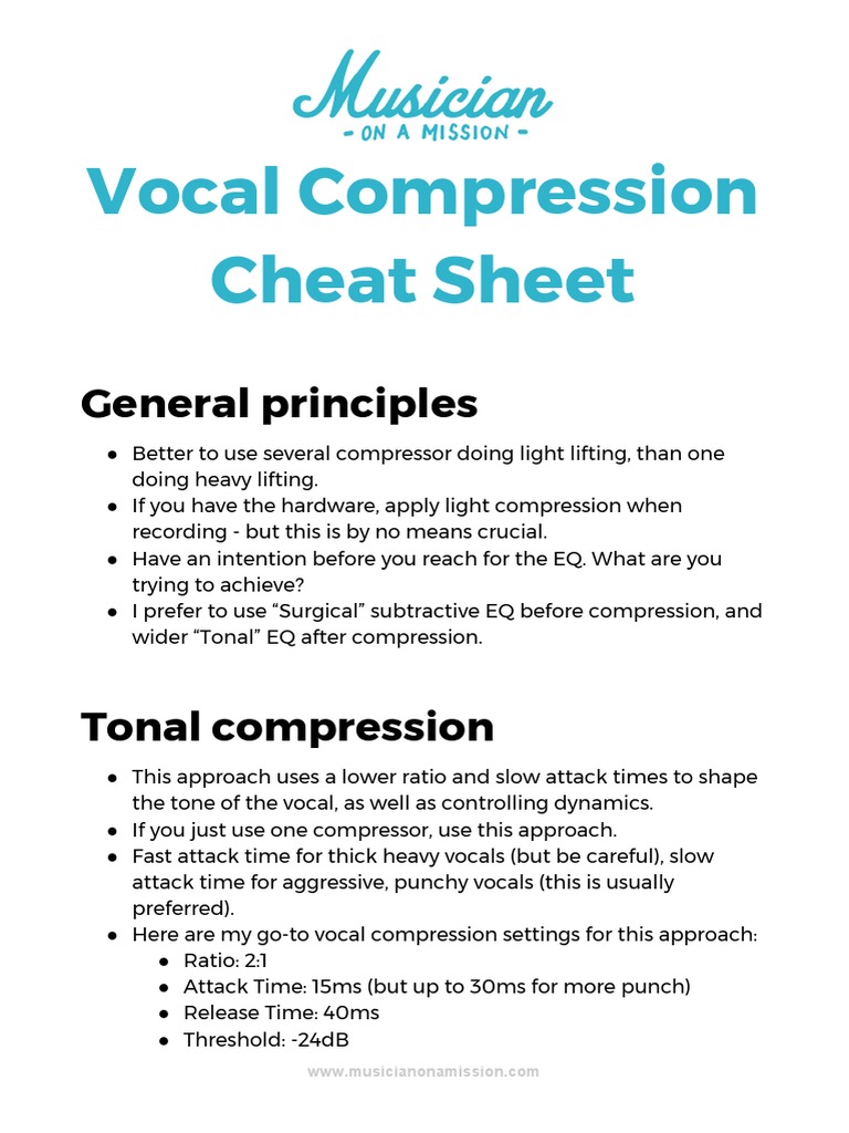 Vocal Compression Cheat Sheet: General Principles | PDF