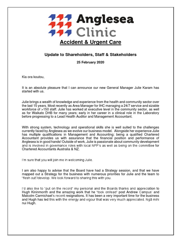 25 2 2020 Update From Chair Anglesea Clinic | PDF | Economies | Business