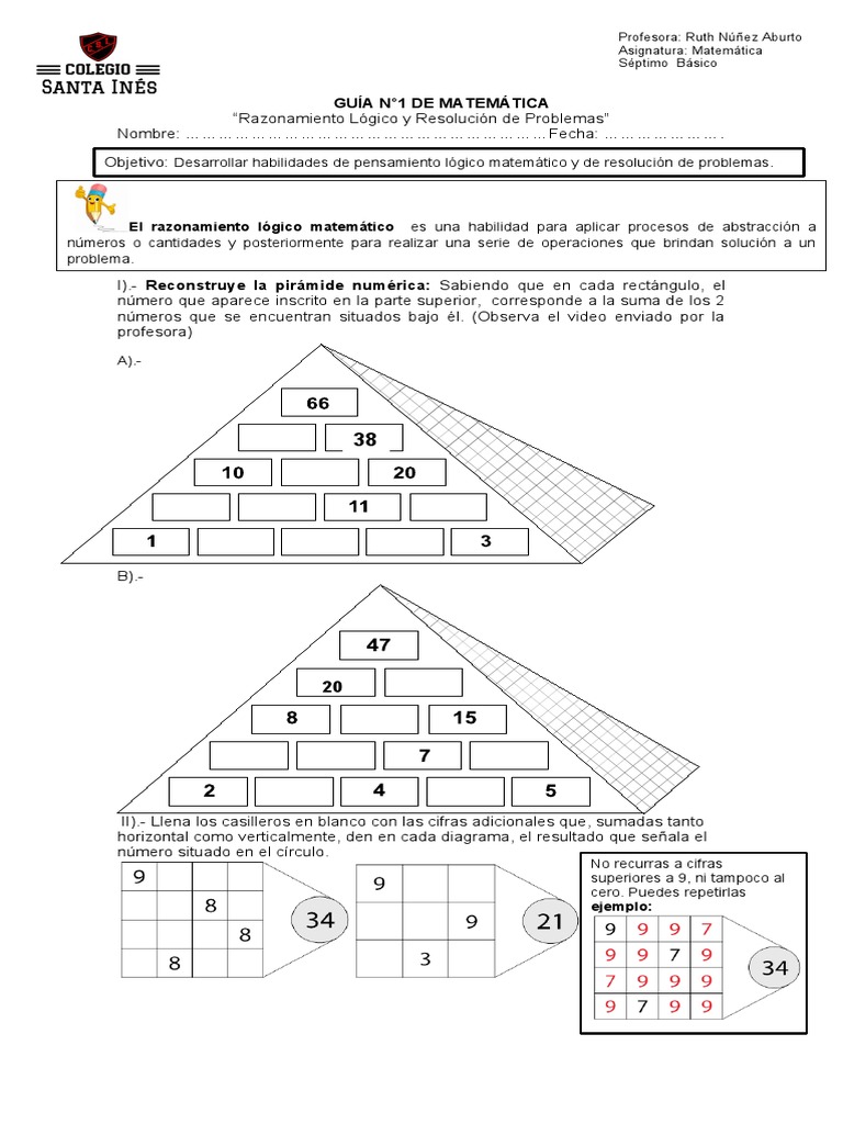 Guia N°1 Séptimo, Razonamiento Lógico Matemático. | PDF | Cognición | Enseñanza de matemática