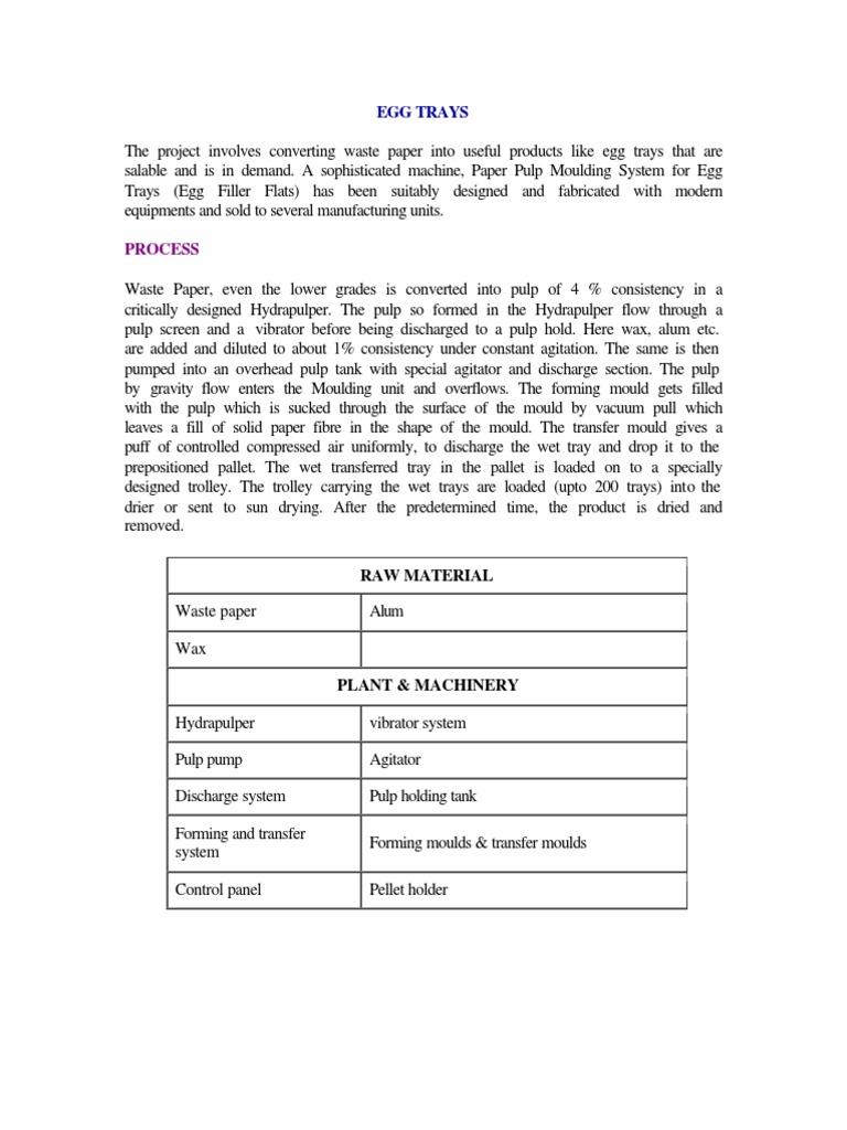 Waste Paper to Egg Tray Production Process | PDF