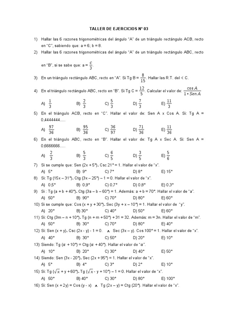 Taller de Trigonometría Avanzada | PDF | Triángulo | Geometría euclidiana
