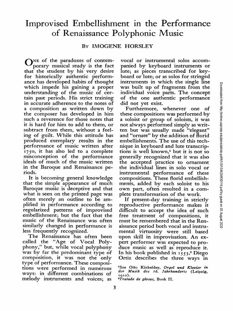 Improvised Embellishment in The Performance: of Renaissance Polyphonic ...