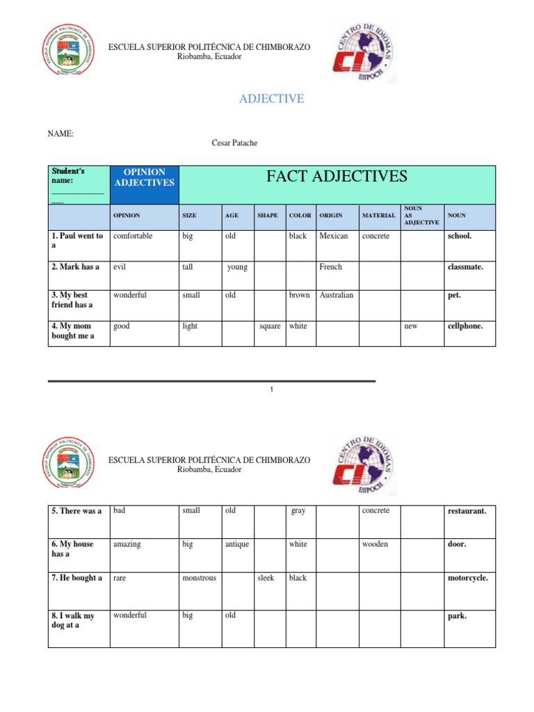Fact Adjectives: Adjective | PDF