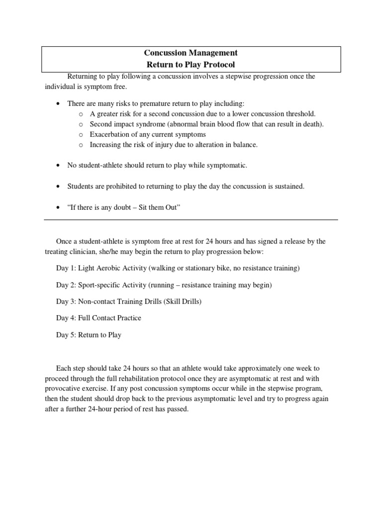 Concussion Managment Return To Play | PDF | Concussion | Traumatic ...