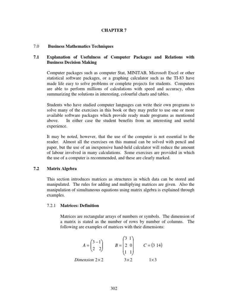 Business Mathematics Techniques | PDF | Matrix (Mathematics ...