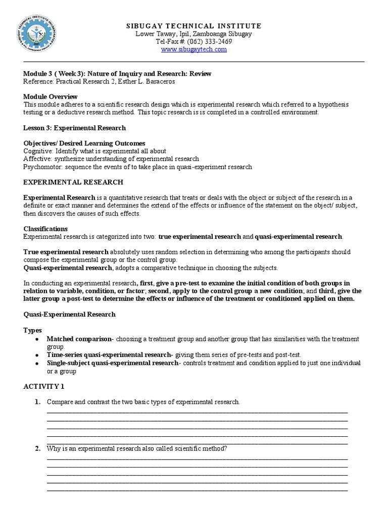 Practical Research Module 3 | PDF | Experiment | Evaluation Methods