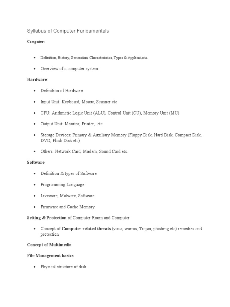 Syllabus of Computer Fundamentals | PDF