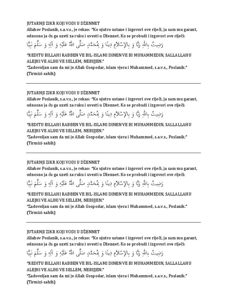 Jutarnji Zikr Koji Vodi U Džennet PDF | PDF