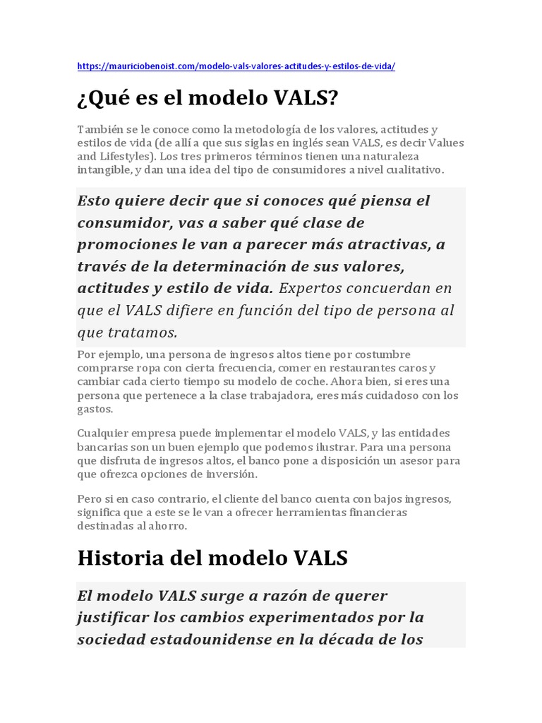 Modelo Vals1 y 2 | Descargar gratis PDF | Los consumidores | Comportamiento