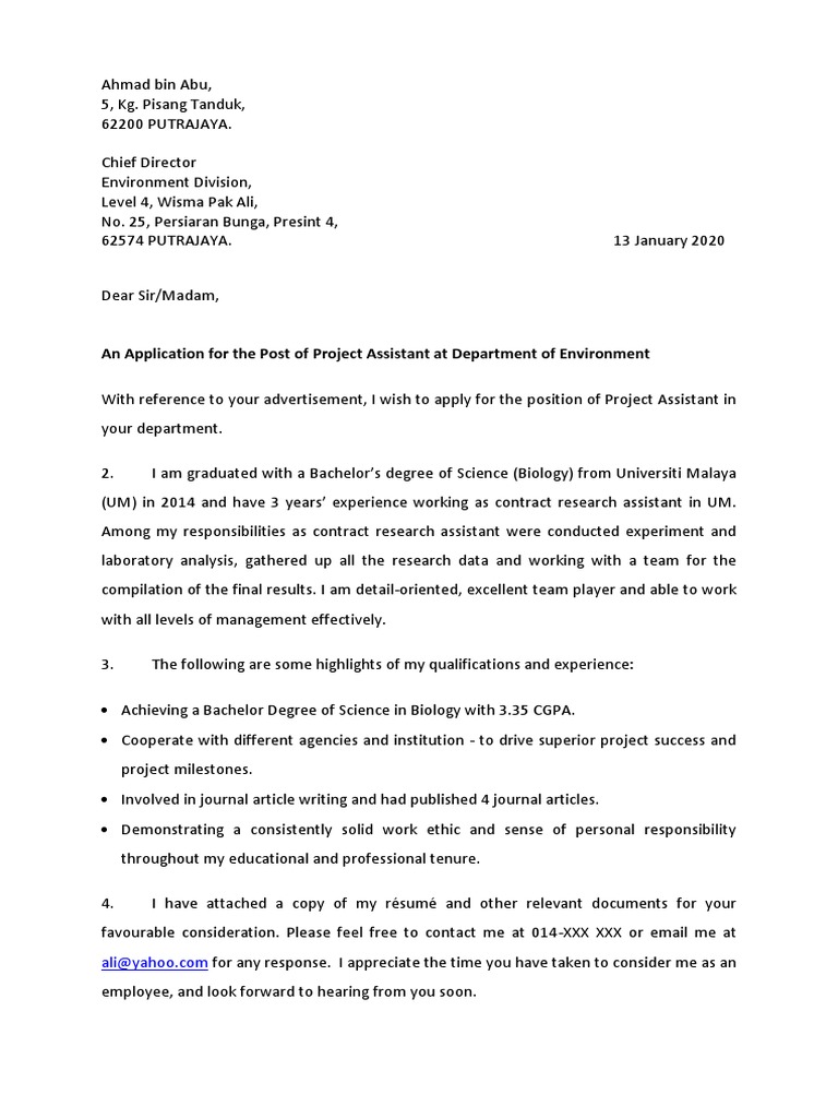 Surat Cover Letter Permohonan Kerja | PDF