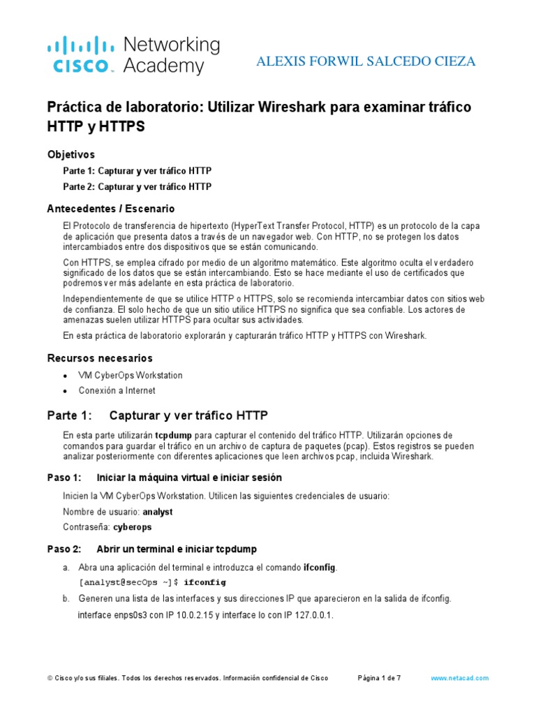 4.6.6.5 Lab - Using Wireshark To Examine HTTP and HTTPS Traffic | PDF ...