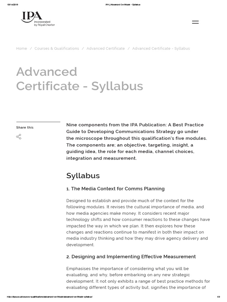 IPA - Advanced Certificate - Syllabus | PDF | Target Audience ...