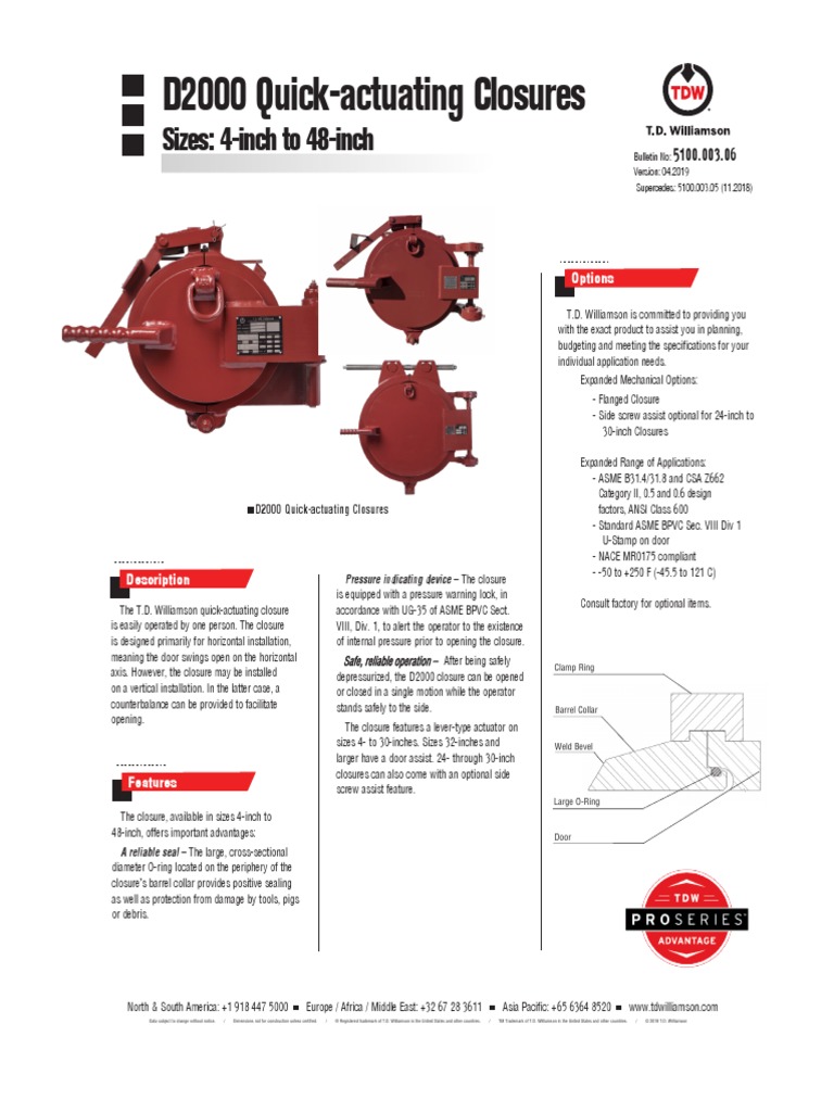 D2000 Quick-Actuating Closures: Sizes: 4-Inch To 48-Inch | PDF | Door ...