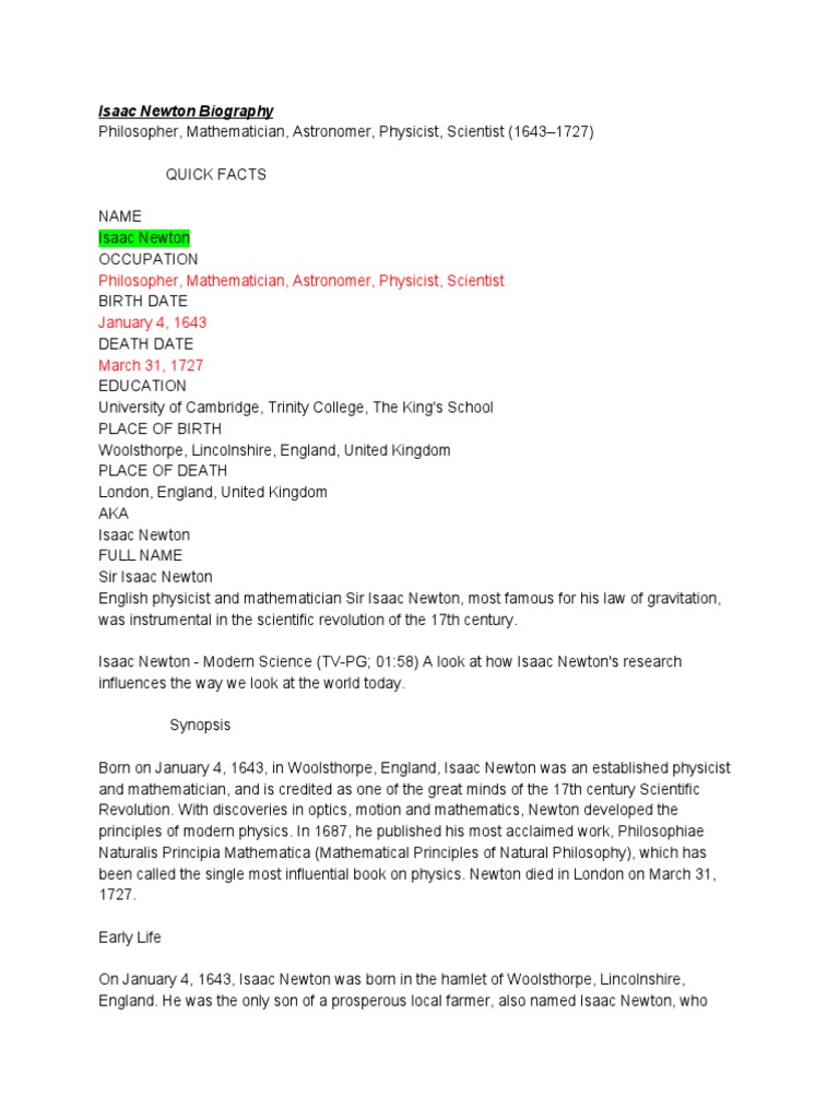 Isaac Newton | PDF | Isaac Newton | Physics