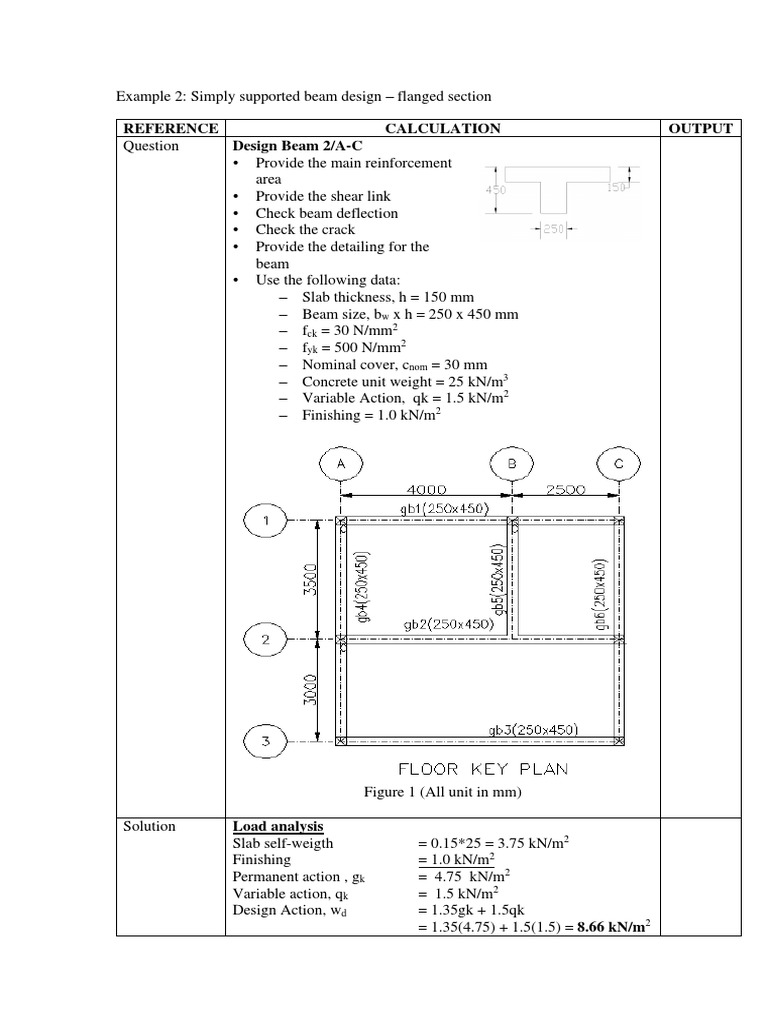 Example 2 Simply Supported Beam - Flanged Section PDF | PDF | Beam ...