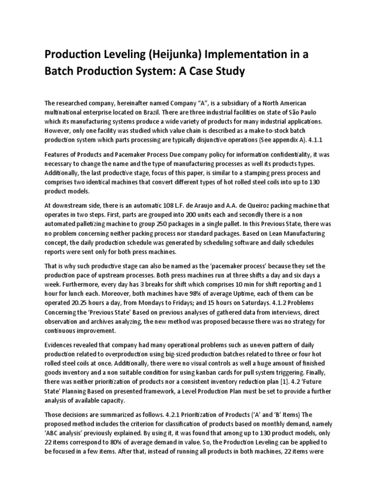 Production Leveling (Heijunka) Implementation in A Batch Production ...