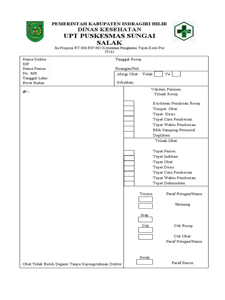 Contoh Resep Obat Puskesmas 2024 | PDF
