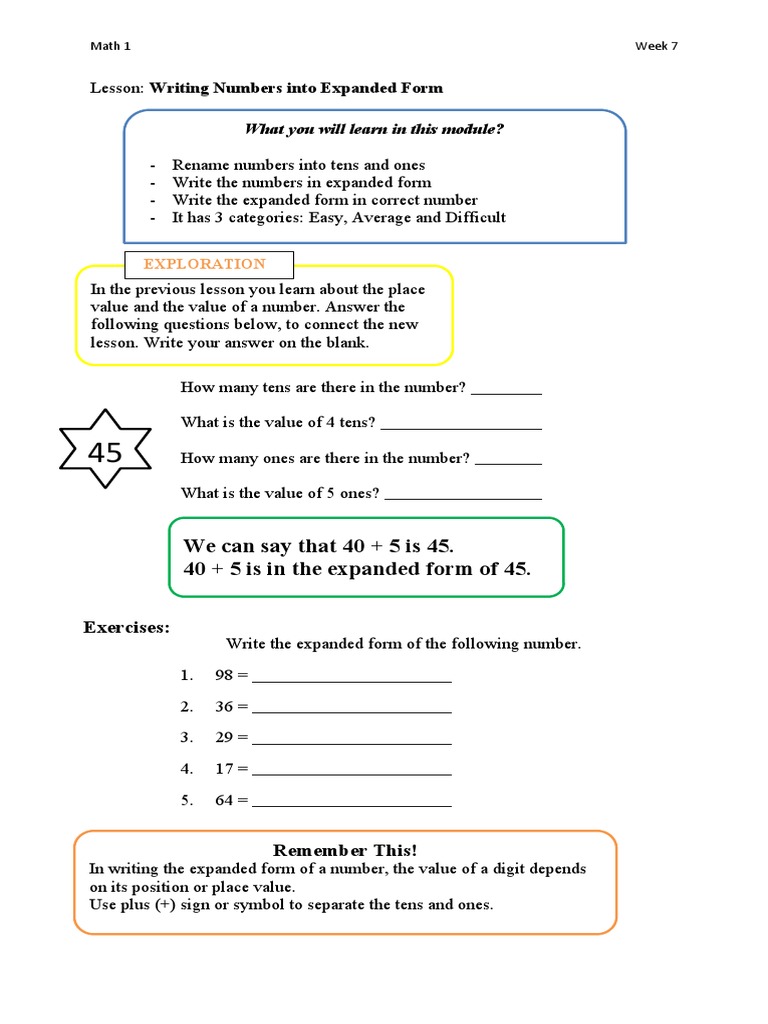 Grade 1 Week 7.docx Module | PDF | Numbers | Behavior Modification