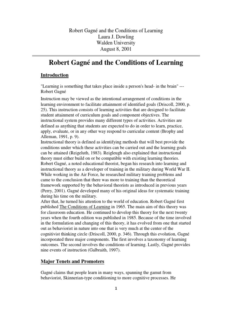 Robert Gagné and The Conditions of Learning | Download Free PDF ...