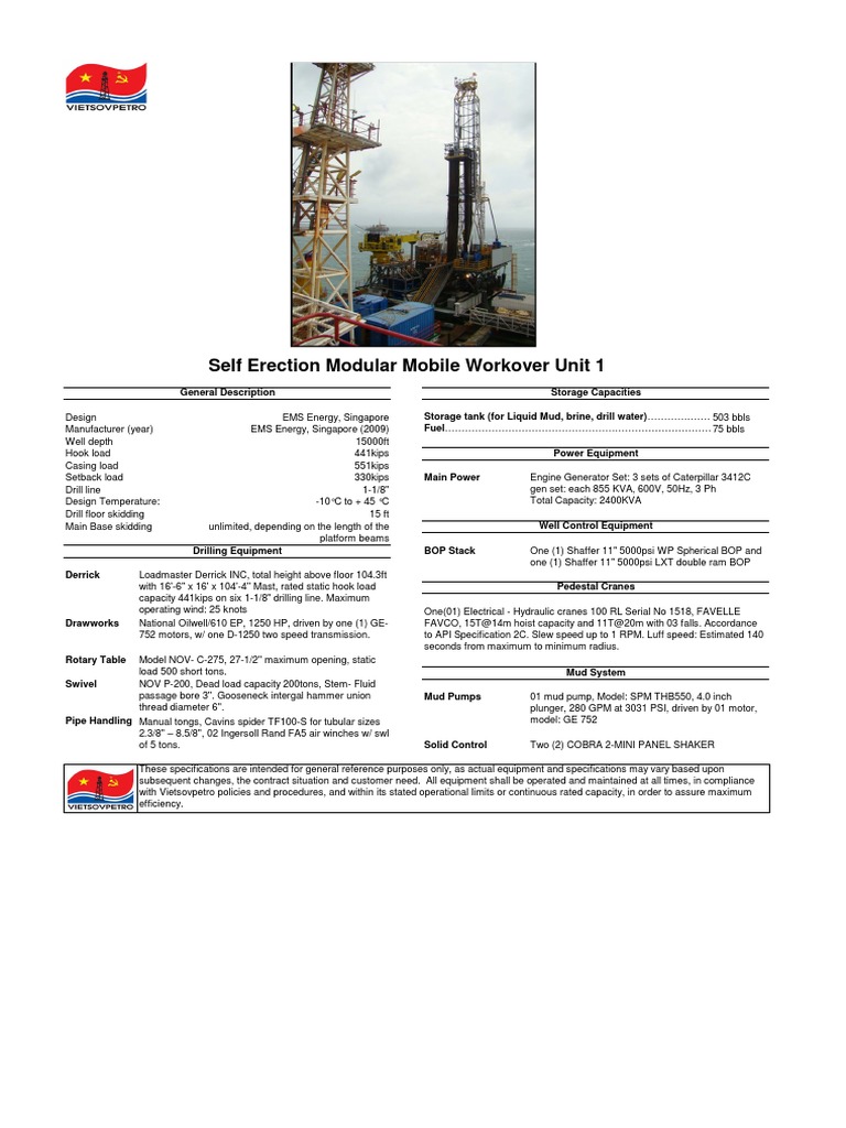 Short MODU Specs of MMWU1 | Download Free PDF | Crane (Machine) | Pump
