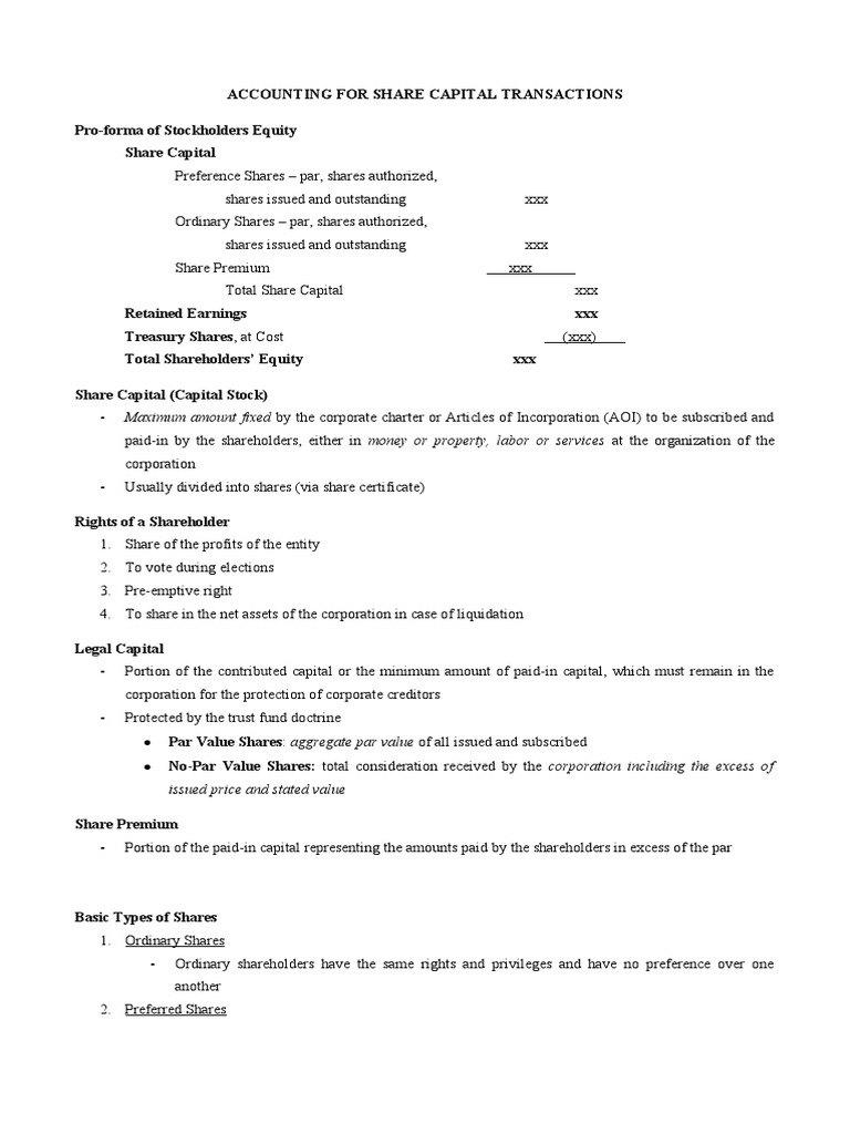 A Comprehensive Guide to Accounting for Share Capital Transactions and ...