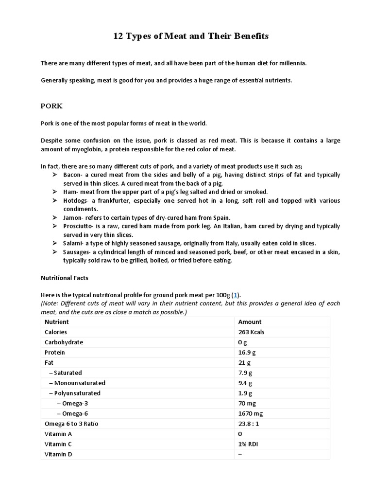 12 Types of Meat and Their Benefits | PDF | Nutrients | Nutrition Facts ...