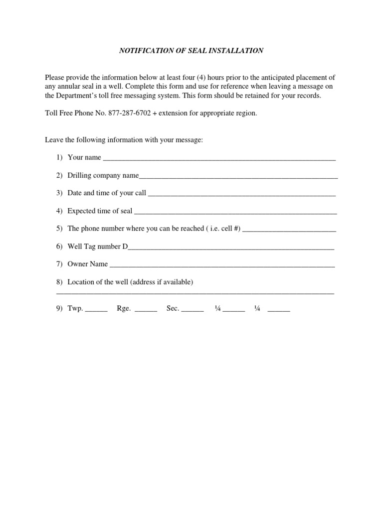 Notification of Seal Installation | PDF