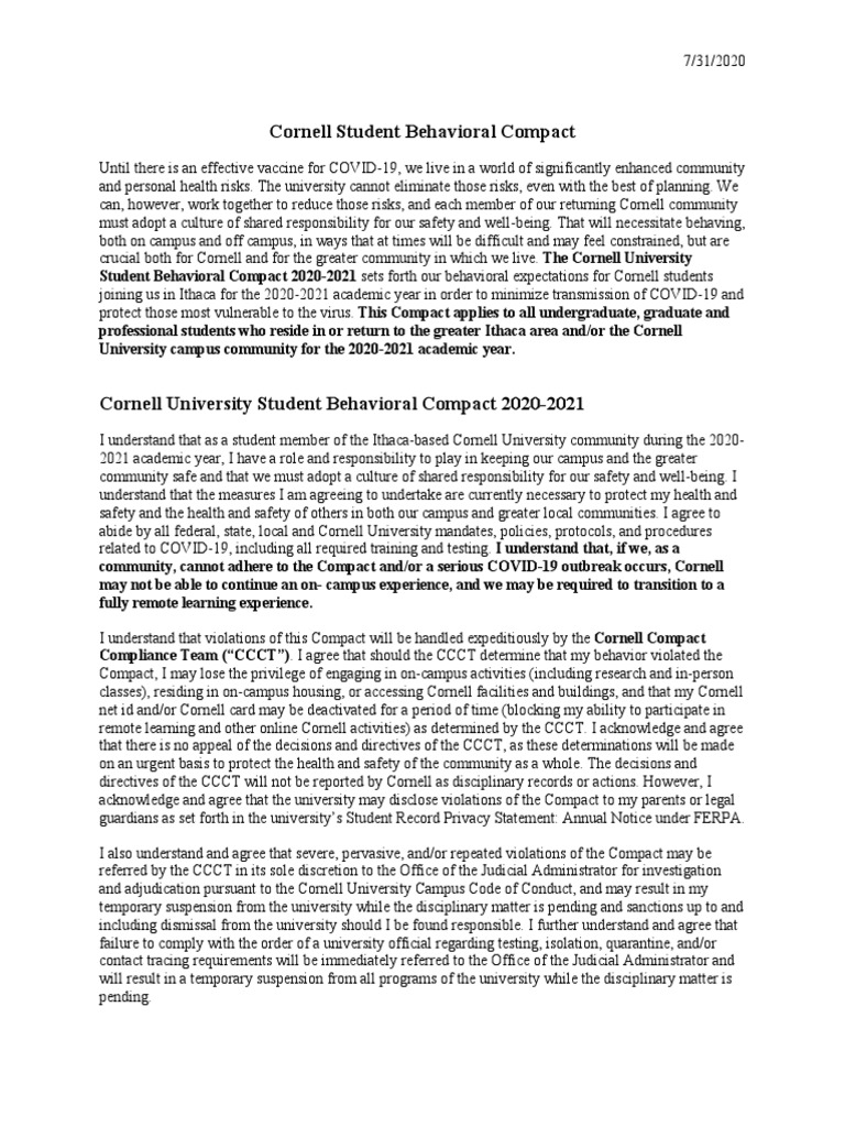 Cornell Behavioral Compact | PDF | Cornell University | Wellness
