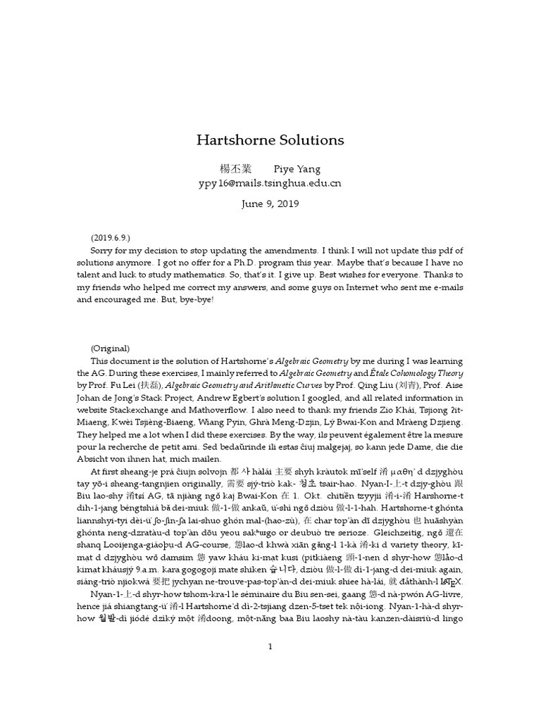 Hartshorne Solution PDF | PDF | Mathematical Concepts | Abstract Algebra