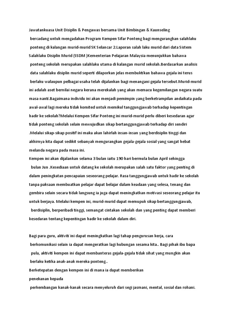 Kertas Kerja Sifar Ponteng | PDF