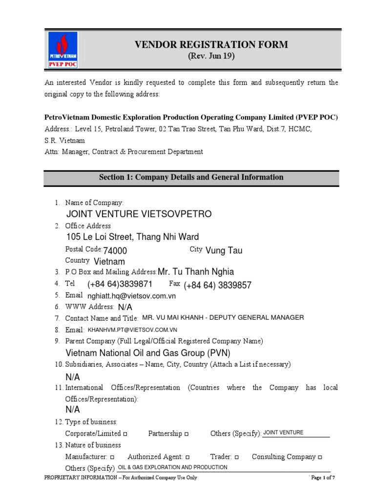 Vendor Registration for PetroVietnam | PDF | Iso 9000 | International ...