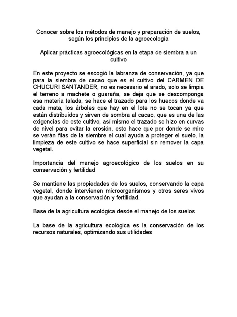 Aplicar Prácticas Agroecológicas en La Etapa de Siembra A Un Cultivo | PDF