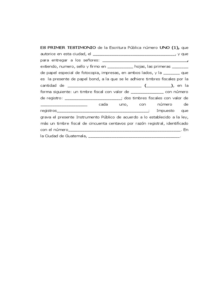 Ejemplo de Primer Testimonio Guatemala | PDF Ejemplo de Primer Testimonio Guatemala | PDF